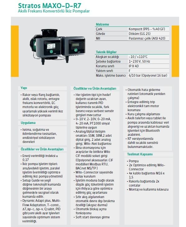 WİLO STRATOS MAXO-D 50/0.5-9 PN6/10-R7 DN50 İKİZ FLANŞLI TİP AKILLI ...